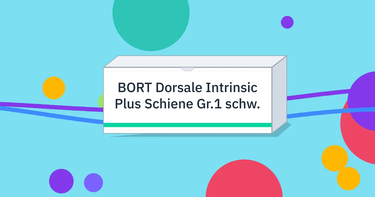 Symbolbild: Packung mit der Aufschrift BORT Dorsale Intrinsic Plus Schiene Gr.1 schw. (PZN 11580839) – Verfügbarkeit und Bezug in Apotheken in Frankfurt am Main