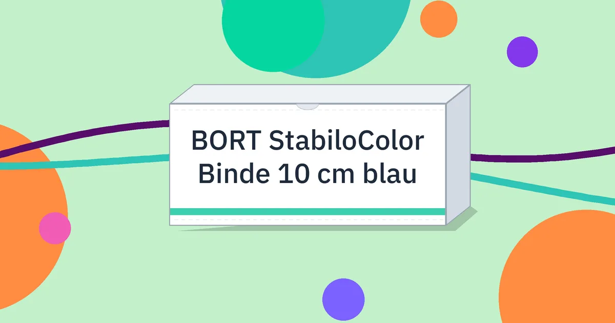 Symbolbild: Packung mit der Aufschrift BORT StabiloColor Binde 10 cm blau (PZN 08830988) – Verfügbarkeit und Bezug in Apotheken in Frankfurt am Main