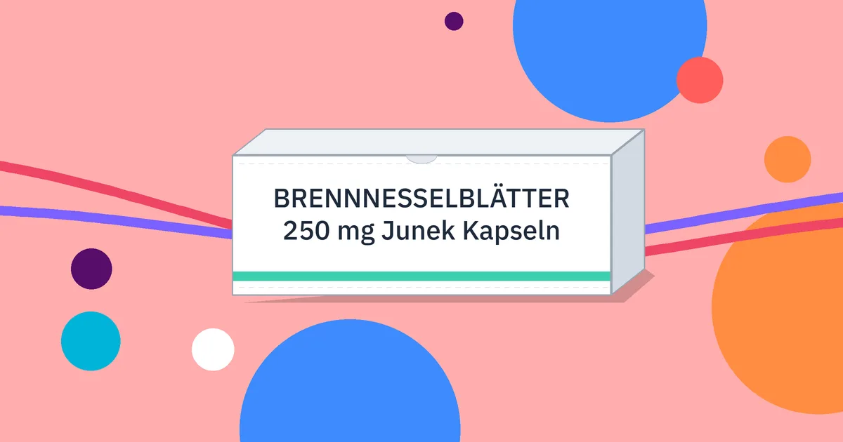 Symbolbild: Packung mit der Aufschrift BRENNNESSELBLÄTTER 250 mg Junek Kapseln (PZN 10396826) – Verfügbarkeit und Bezug in Apotheken in Frankfurt am Main