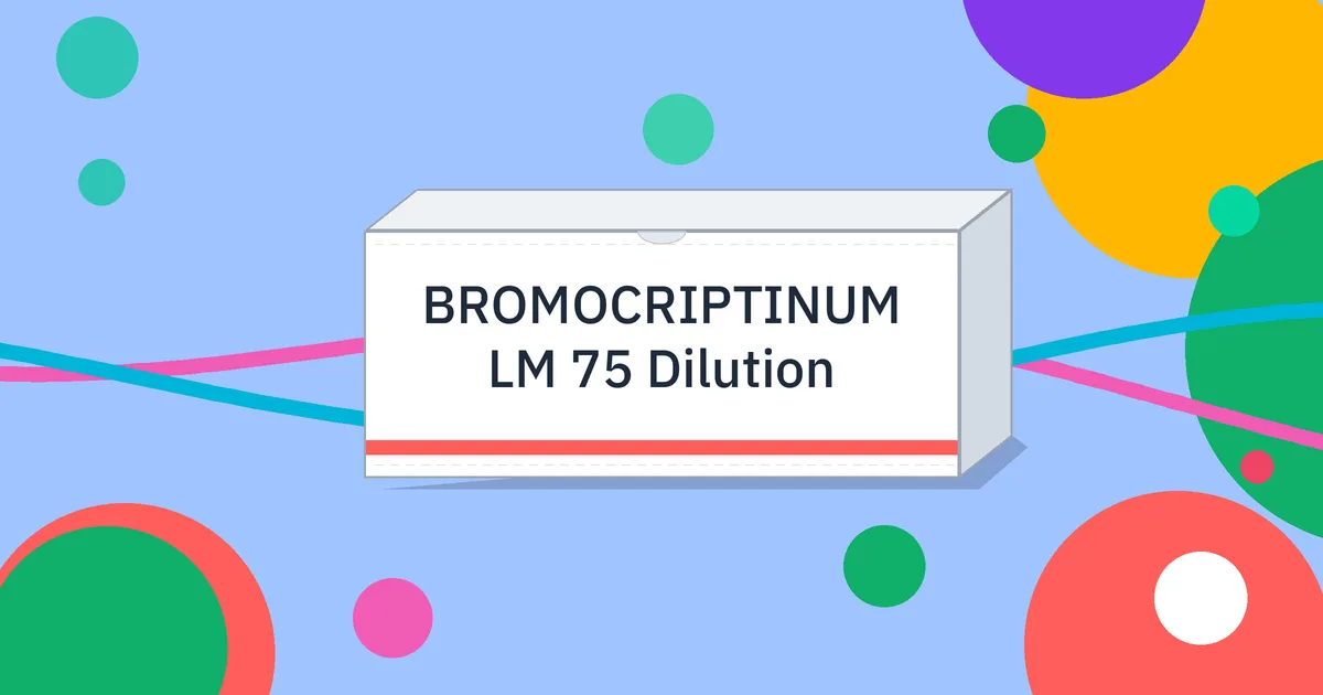 Symbolbild: Packung mit der Aufschrift BROMOCRIPTINUM LM 75 Dilution (PZN 13397051) – Verfügbarkeit und Bezug in Apotheken in Frankfurt am Main