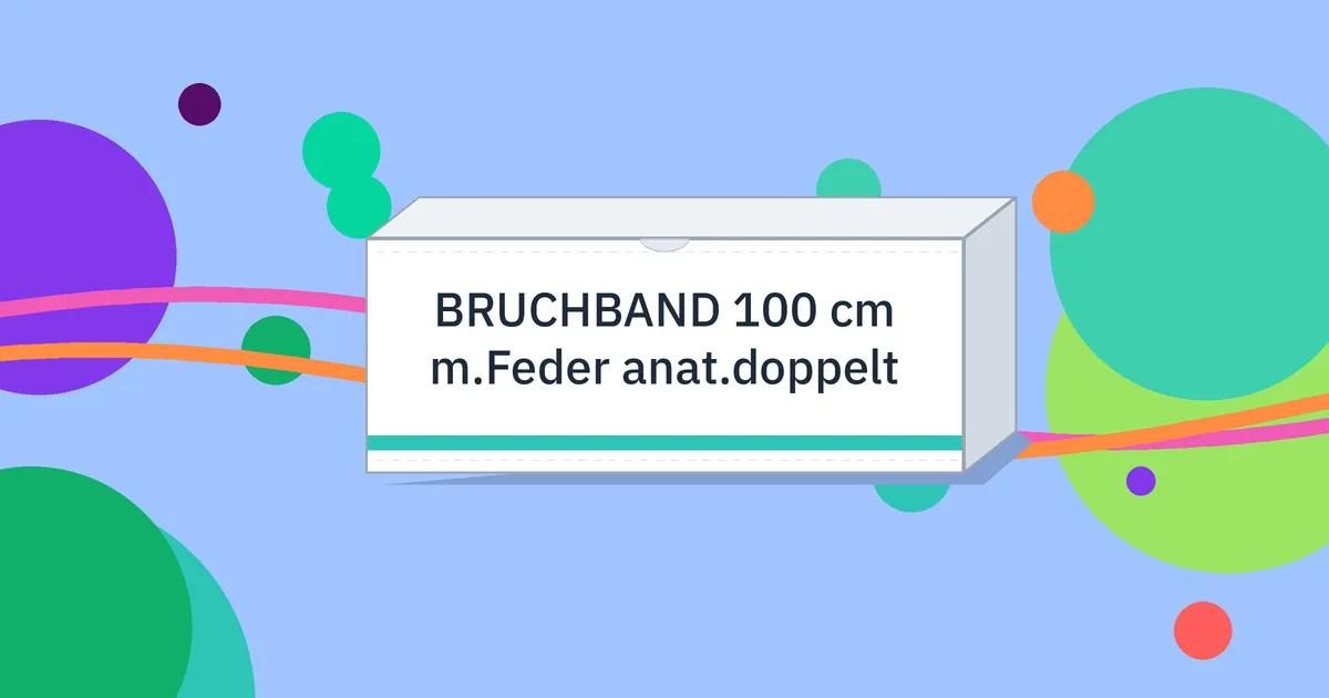 Symbolbild: Packung mit der Aufschrift BRUCHBAND 100 cm m.Feder anat.doppelt (PZN 02007727) – Verfügbarkeit und Bezug in Apotheken in Frankfurt am Main