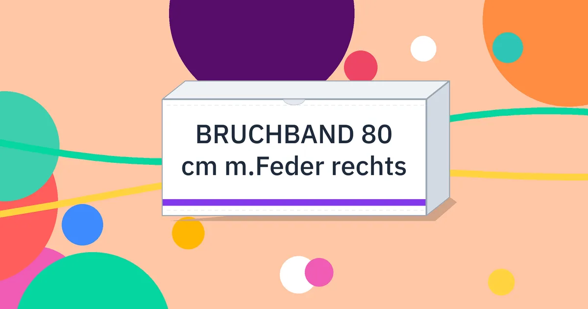 Symbolbild: Packung mit der Aufschrift BRUCHBAND 80 cm m.Feder rechts (PZN 01725165) – Verfügbarkeit und Bezug in Apotheken in Frankfurt am Main