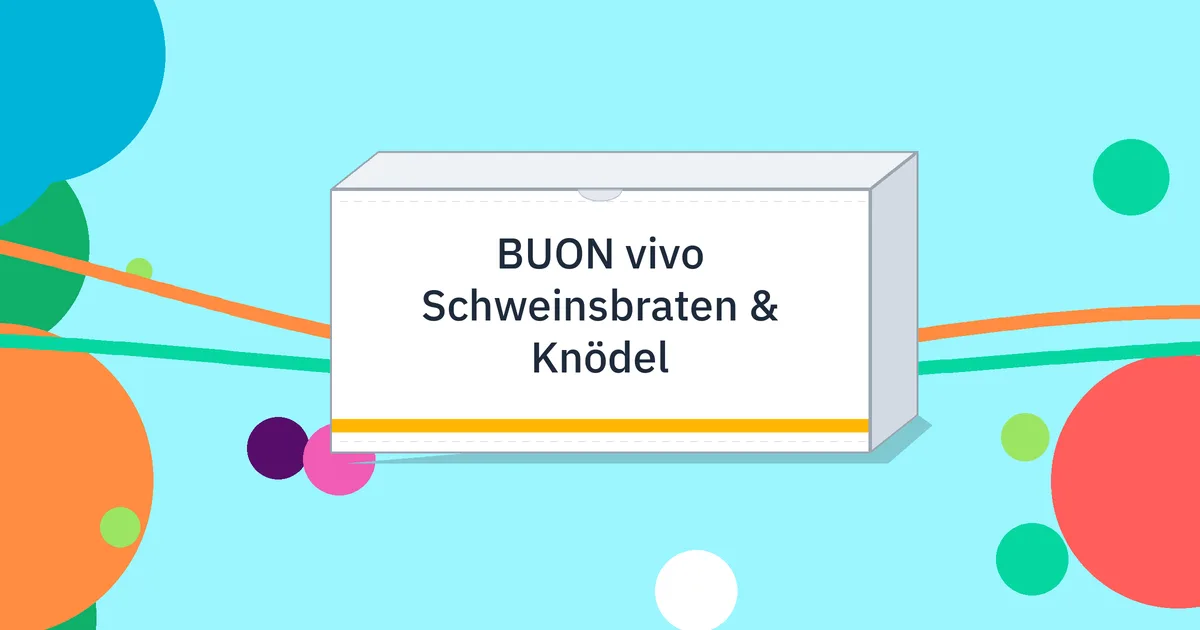 Symbolbild: Packung mit der Aufschrift BUON vivo Schweinsbraten & Knödel (PZN 17553364) – Verfügbarkeit und Bezug in Apotheken in Frankfurt am Main