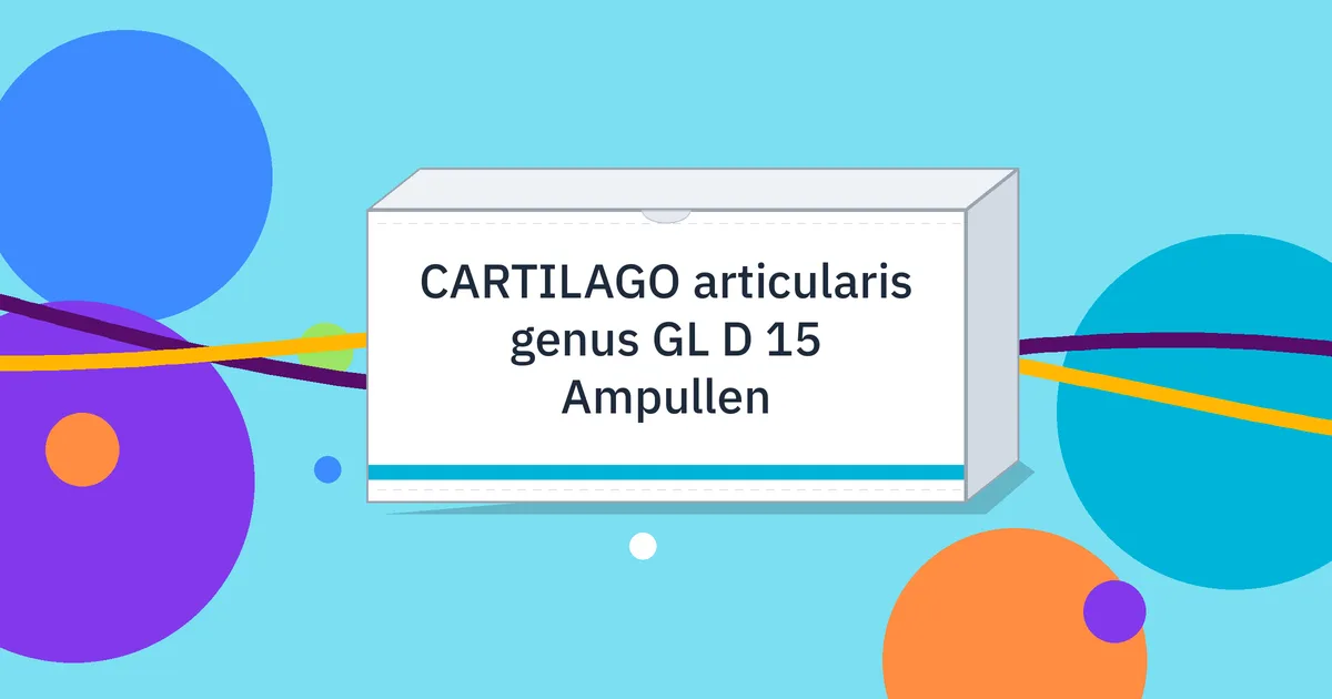 Symbolbild: Packung mit der Aufschrift CARTILAGO articularis genus GL D 15 Ampullen (PZN 03359546) – Verfügbarkeit und Bezug in Apotheken in Frankfurt am Main