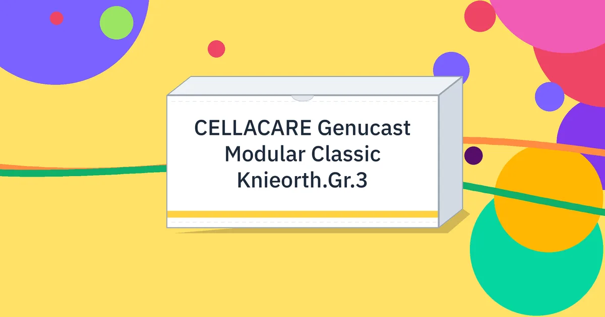 Symbolbild: Packung mit der Aufschrift CELLACARE Genucast Modular Classic Knieorth.Gr.3 (PZN 14366839) – Verfügbarkeit und Bezug in Apotheken in Frankfurt am Main