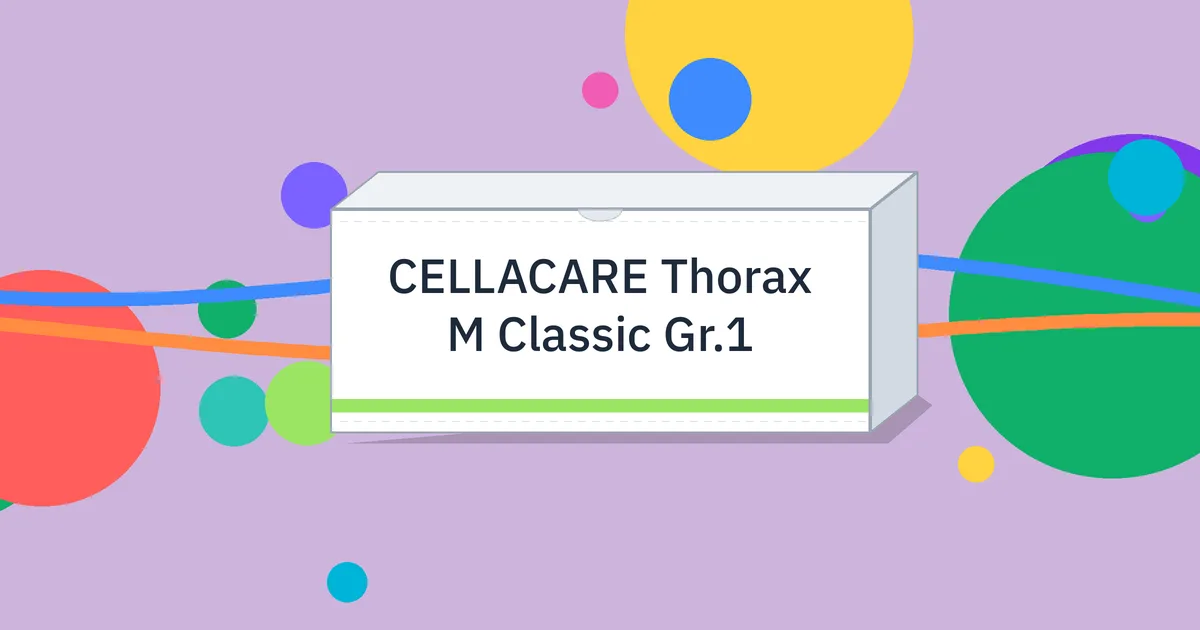 Symbolbild: Packung mit der Aufschrift CELLACARE Thorax M Classic Gr.1 (PZN 16536458) – Verfügbarkeit und Bezug in Apotheken in Frankfurt am Main