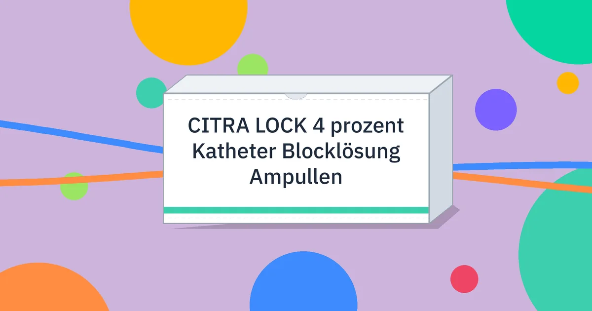 Symbolbild: Packung mit der Aufschrift CITRA LOCK 4 prozent Katheter Blocklösung Ampullen (PZN 09281041) – Verfügbarkeit und Bezug in Apotheken in Frankfurt am Main