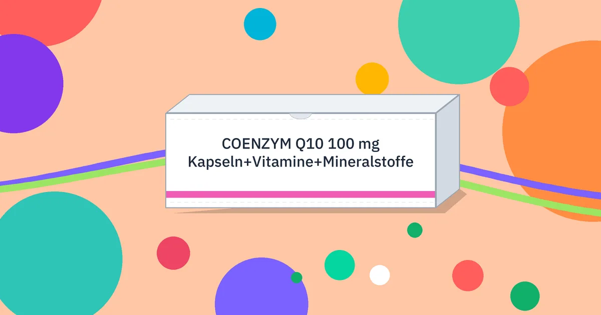 Symbolbild: Packung mit der Aufschrift COENZYM Q10 100 mg Kapseln+Vitamine+Mineralstoffe (PZN 14217720) – Verfügbarkeit und Bezug in Apotheken in Frankfurt am Main