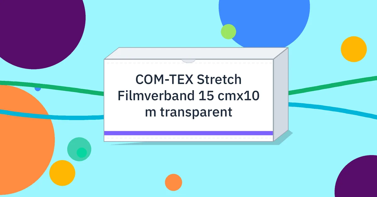 Symbolbild: Packung mit der Aufschrift COM-TEX Stretch Filmverband 15 cmx10 m transparent (PZN 10285854) – Verfügbarkeit und Bezug in Apotheken in Frankfurt am Main