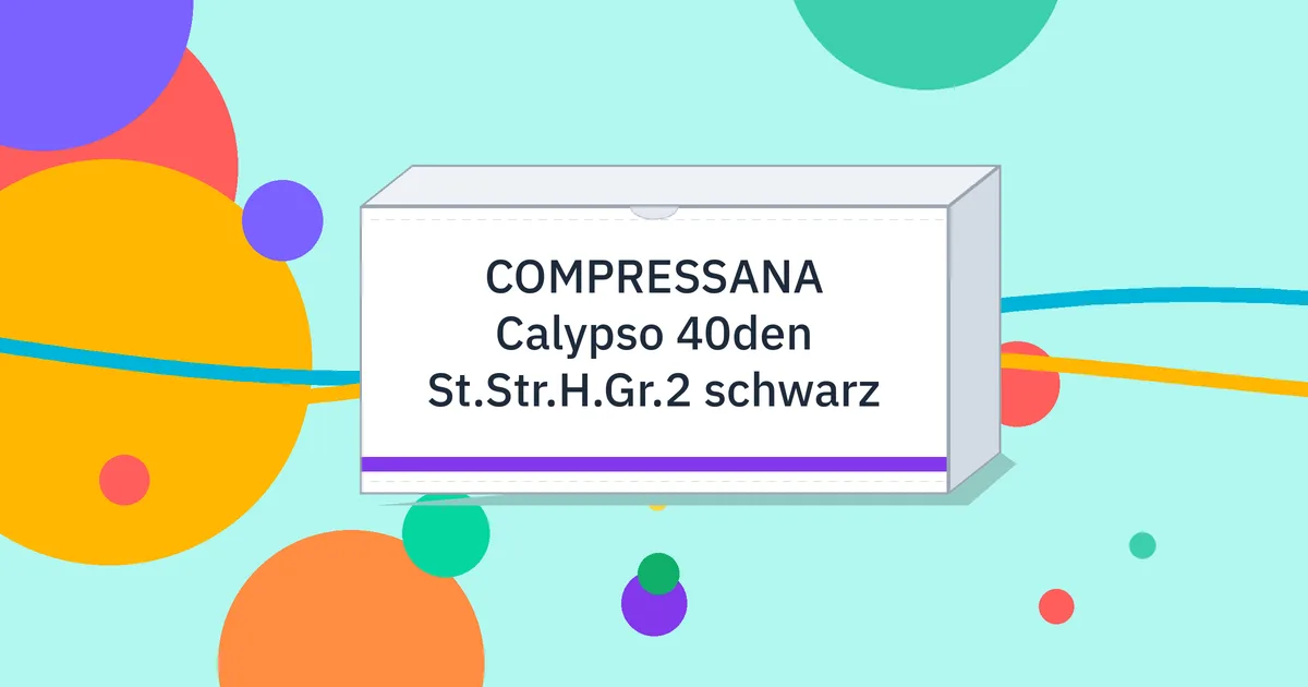 Symbolbild: Packung mit der Aufschrift COMPRESSANA Calypso 40den St.Str.H.Gr.2 schwarz (PZN 07720039) – Verfügbarkeit und Bezug in Apotheken in Frankfurt am Main