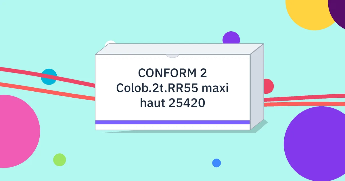 Symbolbild: Packung mit der Aufschrift CONFORM 2 Colob.2t.RR55 maxi haut 25420 (PZN 00788732) – Verfügbarkeit und Bezug in Apotheken in Frankfurt am Main