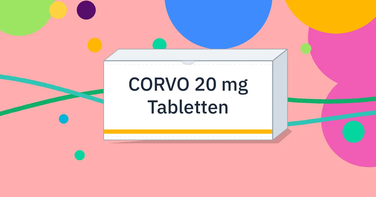 Symbolbild: Packung mit der Aufschrift CORVO 20 mg Tabletten (PZN 00737746) – Verfügbarkeit und Bezug in Apotheken in Frankfurt am Main