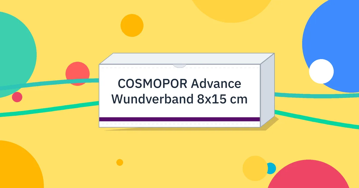 Symbolbild: Packung mit der Aufschrift COSMOPOR Advance Wundverband 8x15 cm (PZN 18799529) – Verfügbarkeit und Bezug in Apotheken in Frankfurt am Main