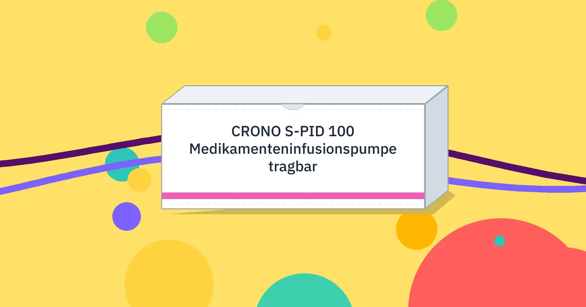 Symbolbild: Packung mit der Aufschrift CRONO S-PID 100 Medikamenteninfusionspumpe tragbar (PZN 12584087) – Verfügbarkeit und Bezug in Apotheken in Frankfurt am Main