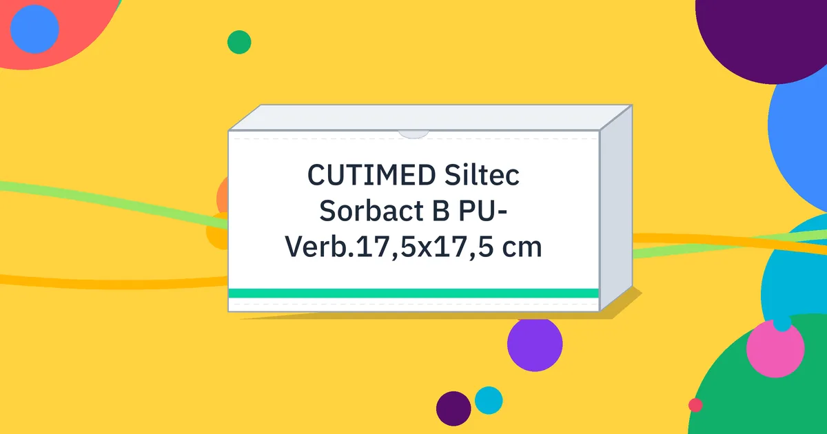 Symbolbild: Packung mit der Aufschrift CUTIMED Siltec Sorbact B PU-Verb.17,5x17,5 cm (PZN 19472747) – Verfügbarkeit und Bezug in Apotheken in Frankfurt am Main