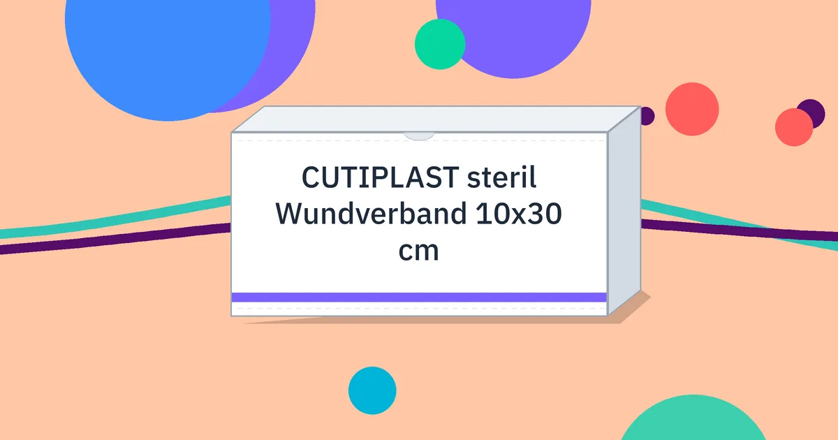 Symbolbild: Packung mit der Aufschrift CUTIPLAST steril Wundverband 10x30 cm (PZN 19793463) – Verfügbarkeit und Bezug in Apotheken in Frankfurt am Main