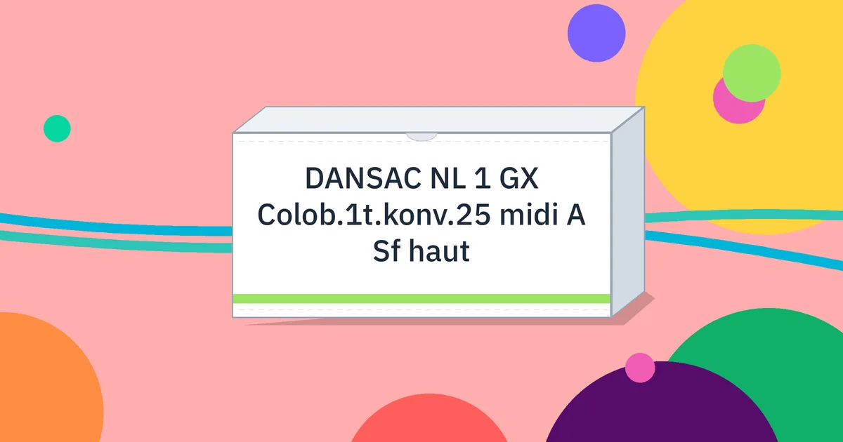 Symbolbild: Packung mit der Aufschrift DANSAC NL 1 GX Colob.1t.konv.25 midi A Sf haut (PZN 10945782) – Verfügbarkeit und Bezug in Apotheken in Frankfurt am Main
