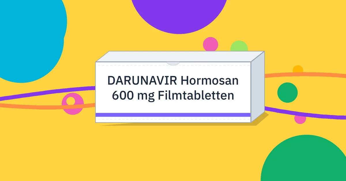 Symbolbild: Packung mit der Aufschrift DARUNAVIR Hormosan 600 mg Filmtabletten (PZN 15205245) – Verfügbarkeit und Bezug in Apotheken in Frankfurt am Main