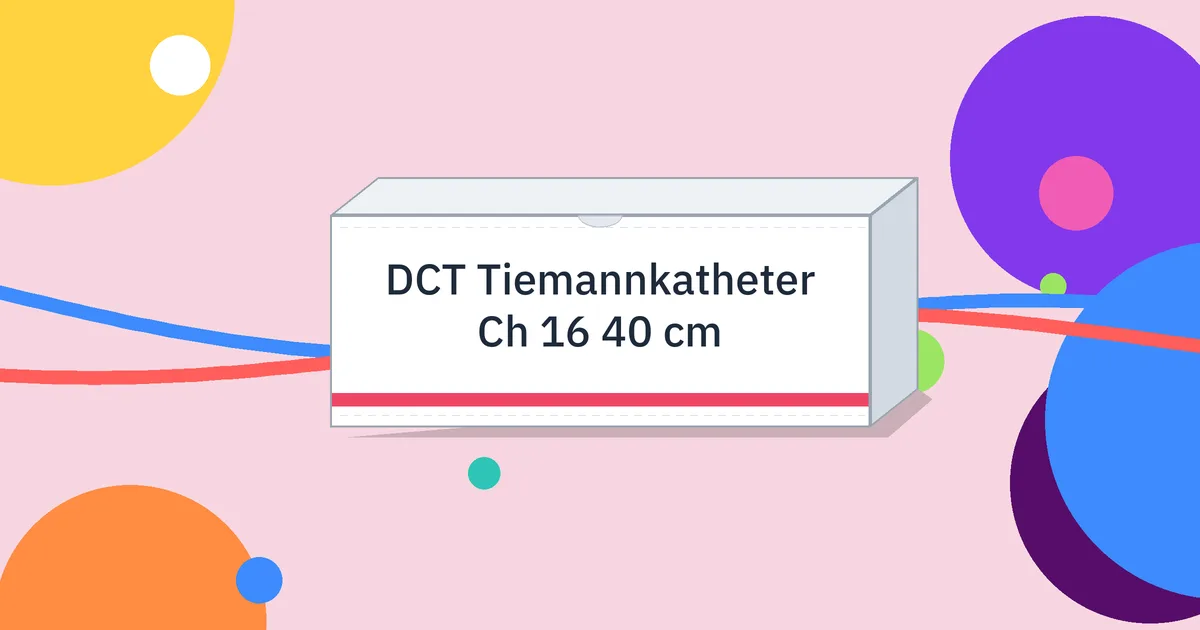 Symbolbild: Packung mit der Aufschrift DCT Tiemannkatheter Ch 16 40 cm (PZN 11318946) – Verfügbarkeit und Bezug in Apotheken in Frankfurt am Main