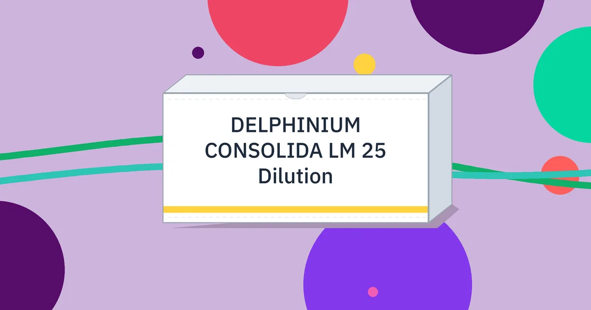 Symbolbild: Packung mit der Aufschrift DELPHINIUM CONSOLIDA LM 25 Dilution (PZN 13463463) – Verfügbarkeit und Bezug in Apotheken in Frankfurt am Main