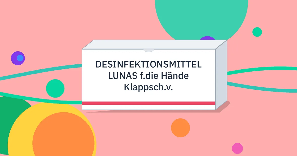 Symbolbild: Packung mit der Aufschrift DESINFEKTIONSMITTEL LUNAS f.die Hände Klappsch.v. (PZN 16904815) – Verfügbarkeit und Bezug in Apotheken in Frankfurt am Main