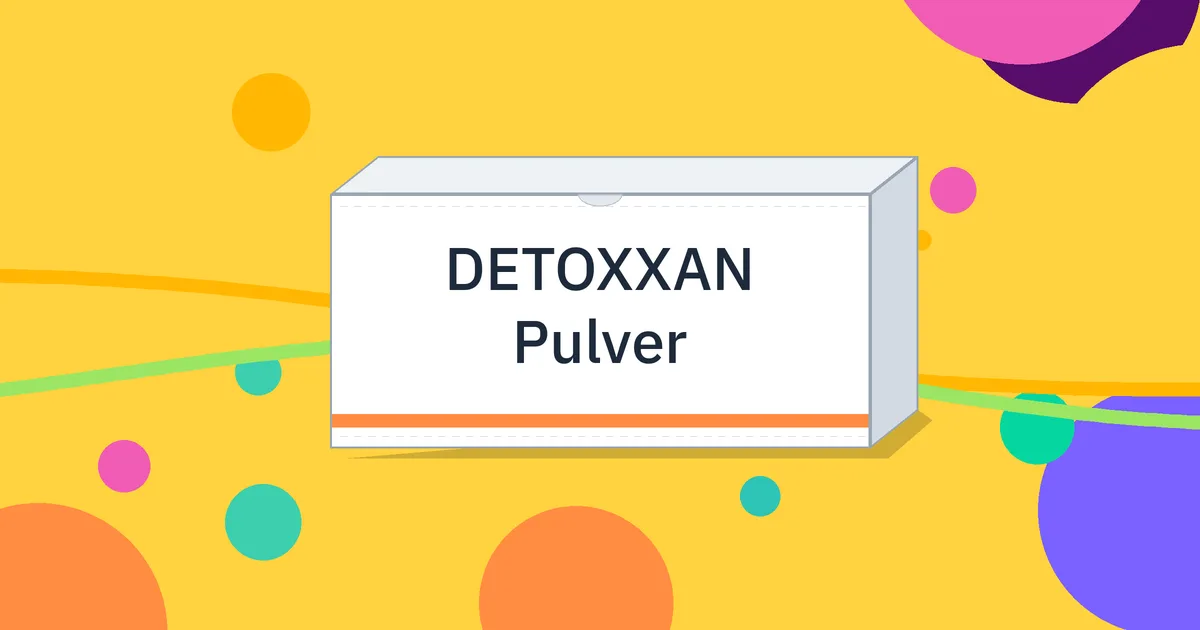 Symbolbild: Packung mit der Aufschrift DETOXXAN Pulver (PZN 13867261) – Verfügbarkeit und Bezug in Apotheken in Frankfurt am Main