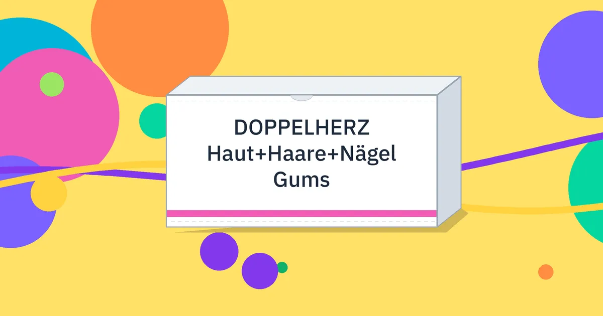 Symbolbild: Packung mit der Aufschrift DOPPELHERZ Haut+Haare+Nägel Gums (PZN 17580102) – Verfügbarkeit und Bezug in Apotheken in Frankfurt am Main