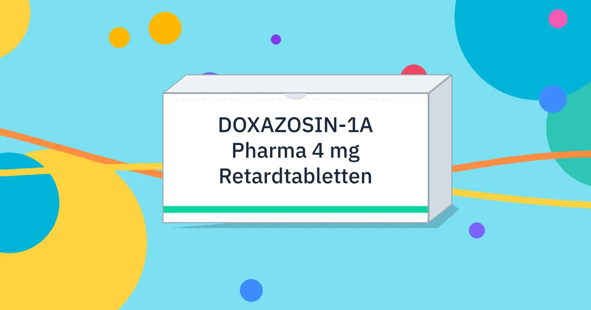 Symbolbild: Packung mit der Aufschrift DOXAZOSIN-1A Pharma 4 mg Retardtabletten (PZN 01303665) – Verfügbarkeit und Bezug in Apotheken in Frankfurt am Main