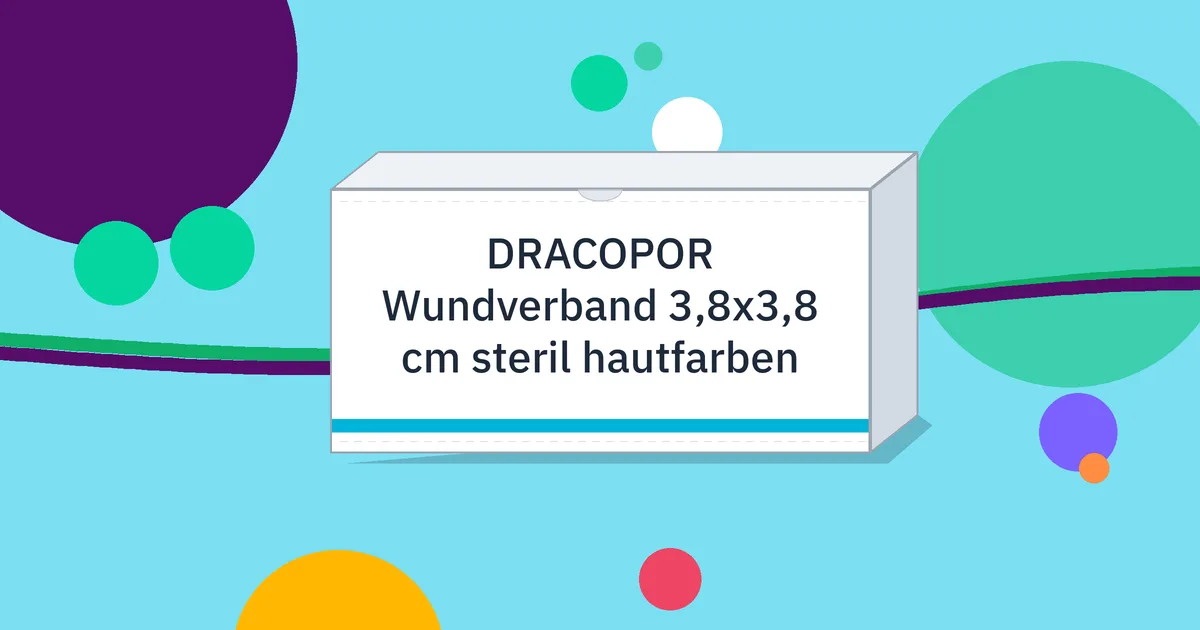 Symbolbild: Packung mit der Aufschrift DRACOPOR Wundverband 3,8x3,8 cm steril hautfarben (PZN 10713830) – Verfügbarkeit und Bezug in Apotheken in Frankfurt am Main