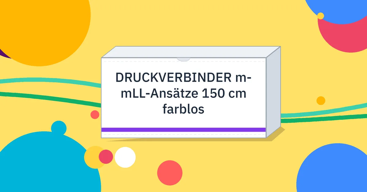 Symbolbild: Packung mit der Aufschrift DRUCKVERBINDER m-mLL-Ansätze 150 cm farblos (PZN 04500283) – Verfügbarkeit und Bezug in Apotheken in Frankfurt am Main