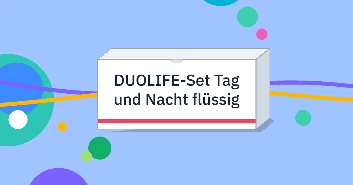 Symbolbild: Packung mit der Aufschrift DUOLIFE-Set Tag und Nacht flüssig (PZN 16613466) – Verfügbarkeit und Bezug in Apotheken in Frankfurt am Main