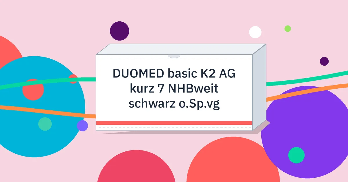 Symbolbild: Packung mit der Aufschrift DUOMED basic K2 AG kurz 7 NHBweit schwarz o.Sp.vg (PZN 20908552) – Verfügbarkeit und Bezug in Apotheken in Frankfurt am Main