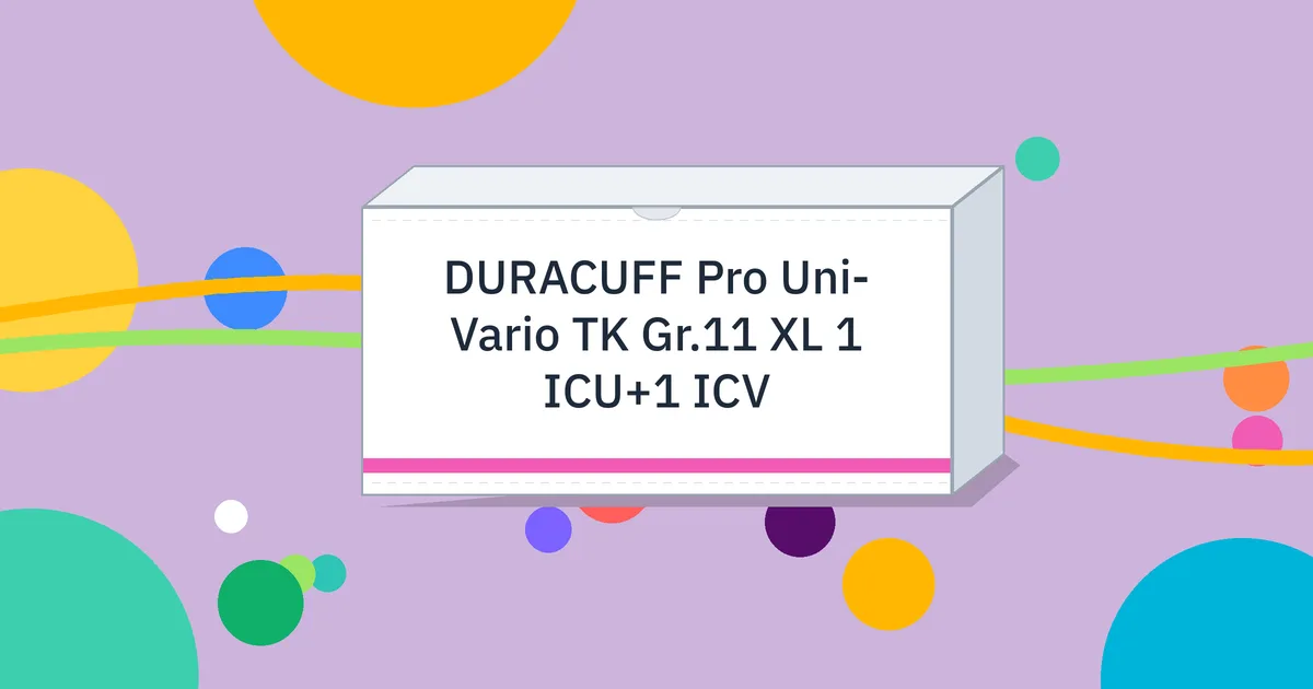 Symbolbild: Packung mit der Aufschrift DURACUFF Pro Uni-Vario TK Gr.11 XL 1 ICU+1 ICV (PZN 19245649) – Verfügbarkeit und Bezug in Apotheken in Frankfurt am Main