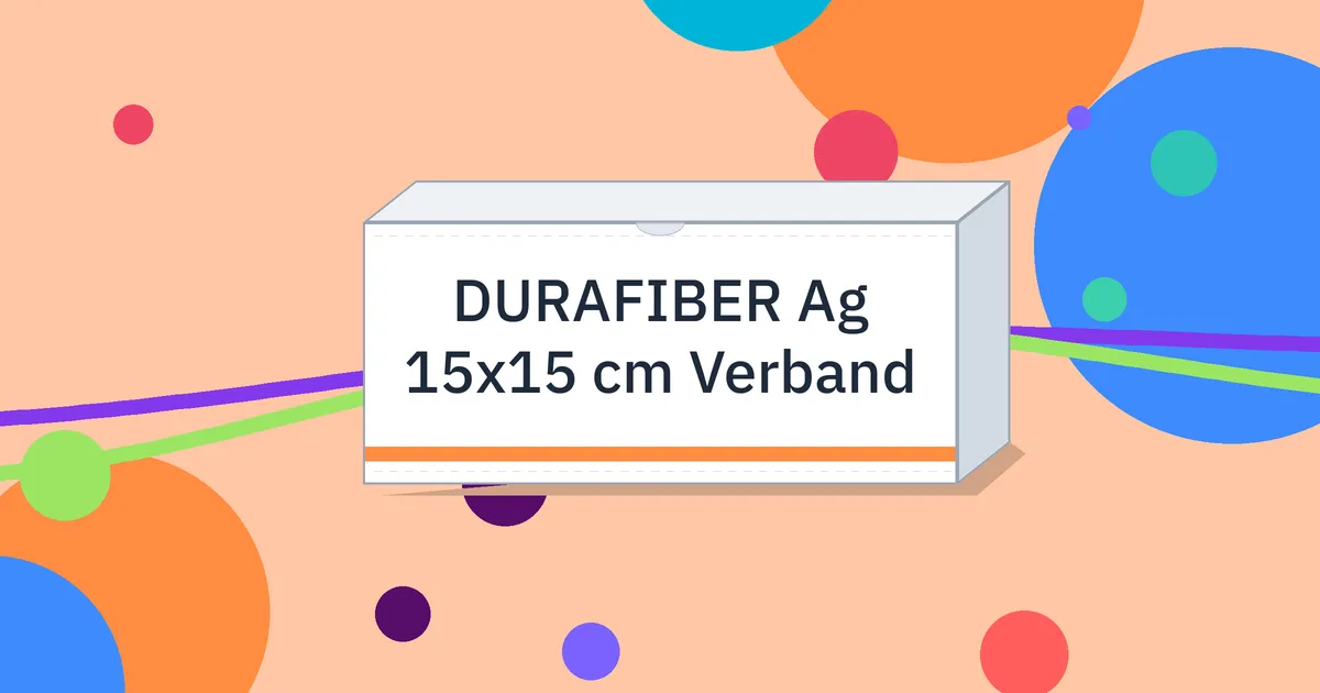 Symbolbild: Packung mit der Aufschrift DURAFIBER Ag 15x15 cm Verband (PZN 20354303) – Verfügbarkeit und Bezug in Apotheken in Frankfurt am Main