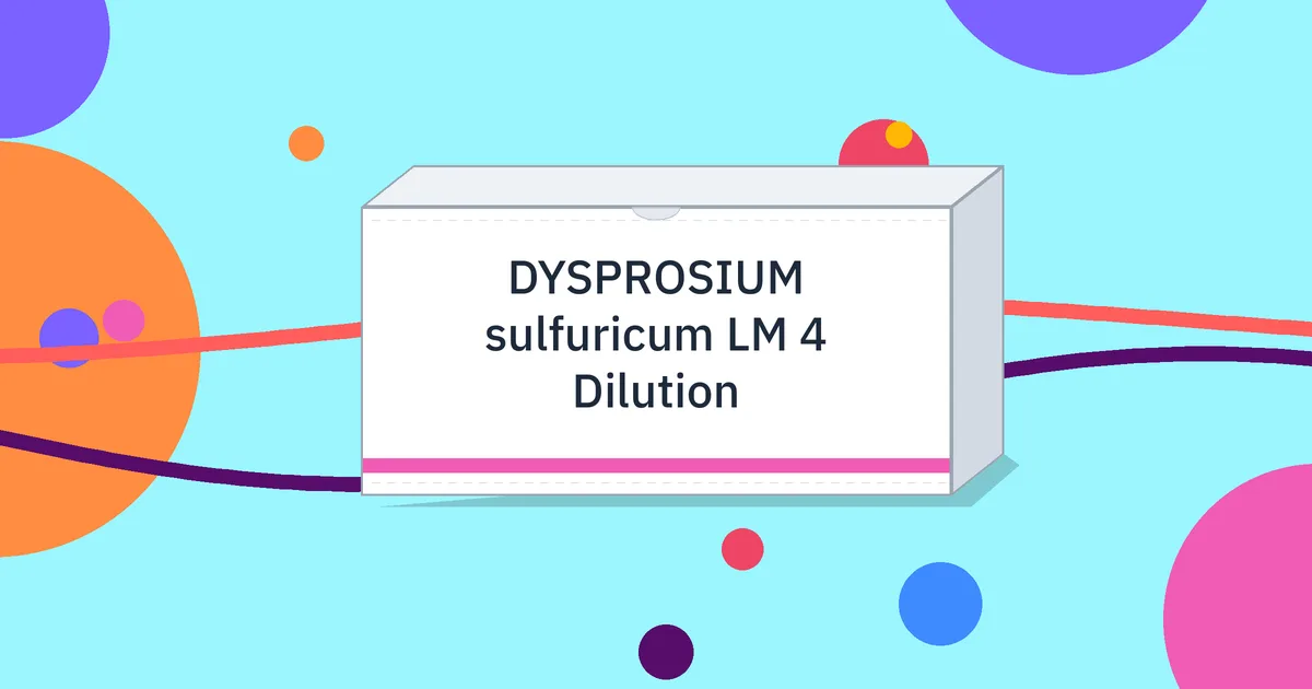 Symbolbild: Packung mit der Aufschrift DYSPROSIUM sulfuricum LM 4 Dilution (PZN 13467840) – Verfügbarkeit und Bezug in Apotheken in Frankfurt am Main
