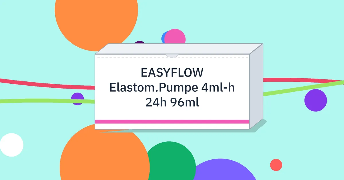 Symbolbild: Packung mit der Aufschrift EASYFLOW Elastom.Pumpe 4ml-h 24h 96ml (PZN 19788976) – Verfügbarkeit und Bezug in Apotheken in Frankfurt am Main