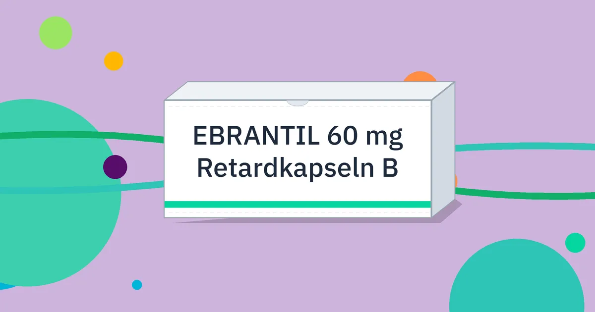 Symbolbild: Packung mit der Aufschrift EBRANTIL 60 mg Retardkapseln B (PZN 09780146) – Verfügbarkeit und Bezug in Apotheken in Frankfurt am Main