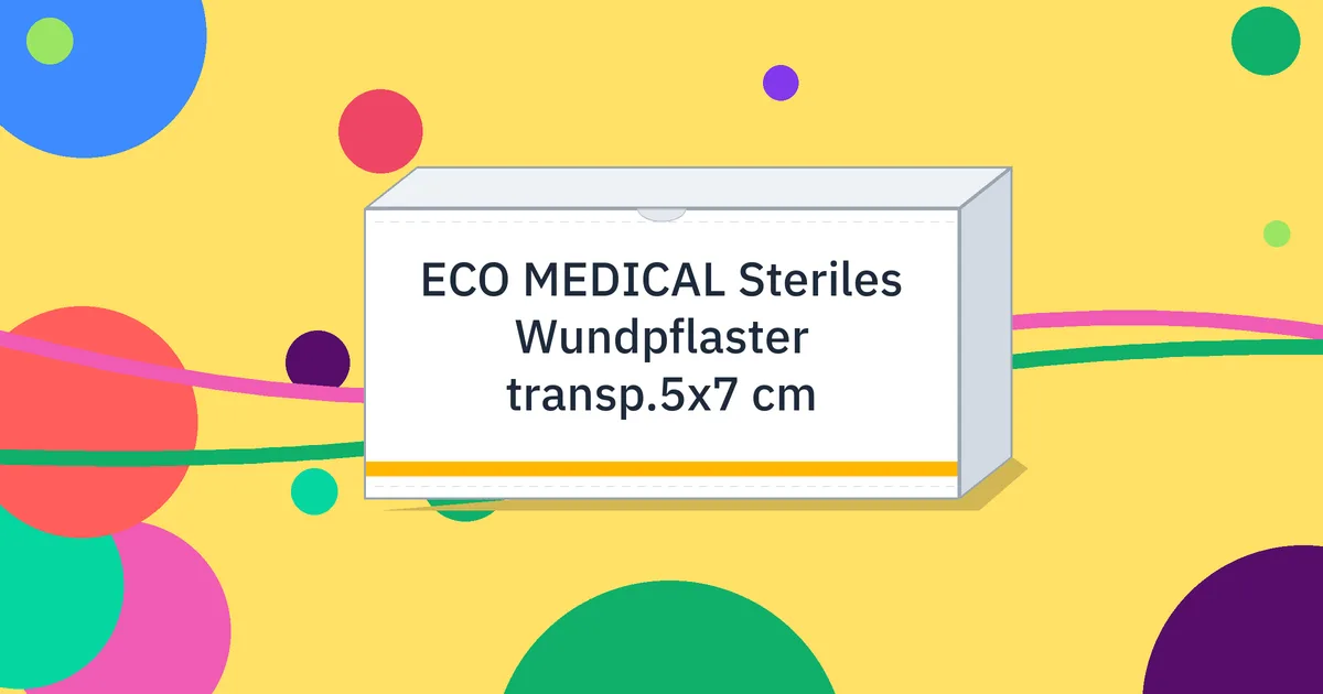 Symbolbild: Packung mit der Aufschrift ECO MEDICAL Steriles Wundpflaster transp.5x7 cm (PZN 13515208) – Verfügbarkeit und Bezug in Apotheken in Frankfurt am Main