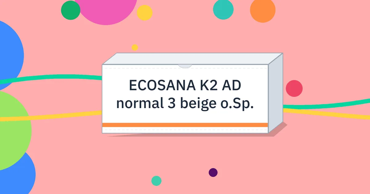 Symbolbild: Packung mit der Aufschrift ECOSANA K2 AD normal 3 beige o.Sp. (PZN 01340293) – Verfügbarkeit und Bezug in Apotheken in Frankfurt am Main