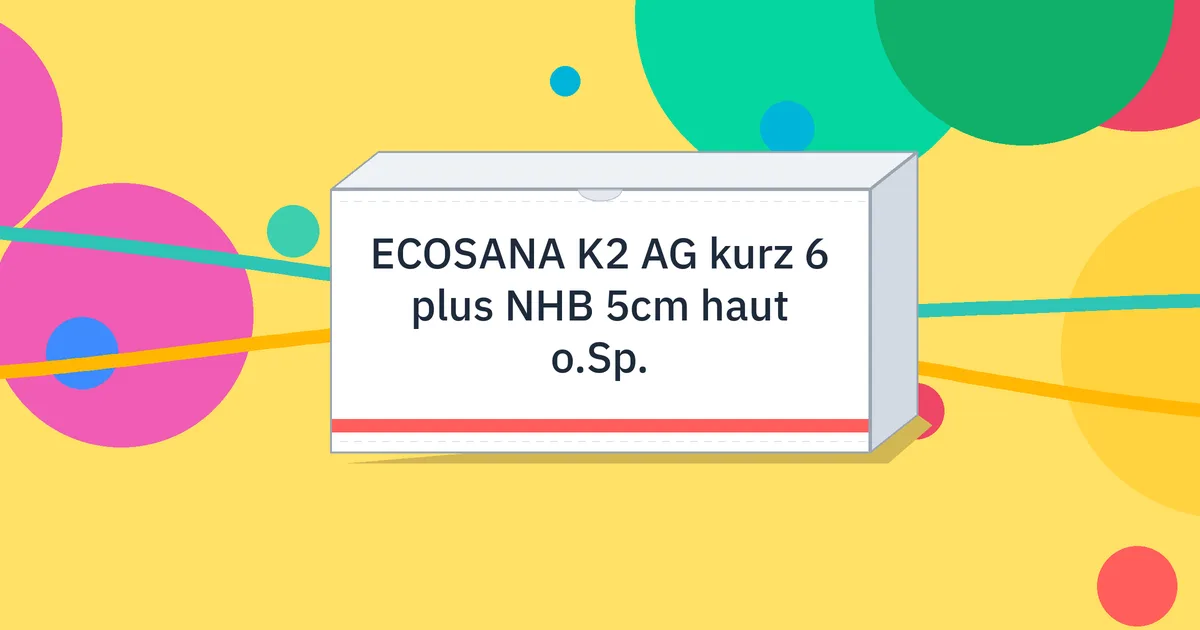 Symbolbild: Packung mit der Aufschrift ECOSANA K2 AG kurz 6 plus NHB 5cm haut o.Sp. (PZN 01524455) – Verfügbarkeit und Bezug in Apotheken in Frankfurt am Main