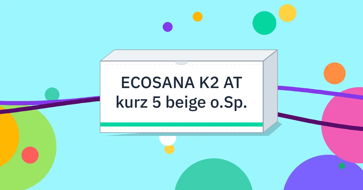 Symbolbild: Packung mit der Aufschrift ECOSANA K2 AT kurz 5 beige o.Sp. (PZN 01565371) – Verfügbarkeit und Bezug in Apotheken in Frankfurt am Main
