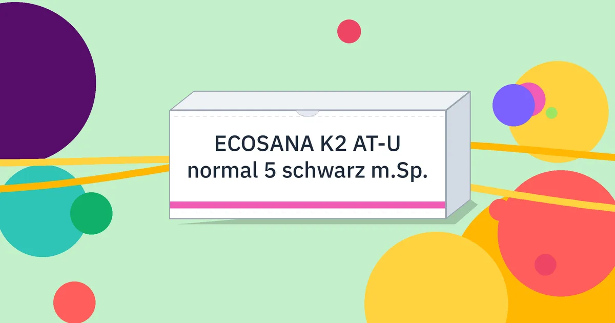 Symbolbild: Packung mit der Aufschrift ECOSANA K2 AT-U normal 5 schwarz m.Sp. (PZN 01577138) – Verfügbarkeit und Bezug in Apotheken in Frankfurt am Main