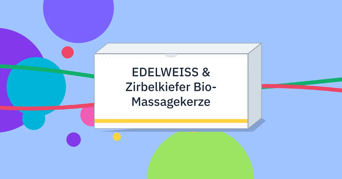 Symbolbild: Packung mit der Aufschrift EDELWEISS & Zirbelkiefer Bio-Massagekerze (PZN 18674414) – Verfügbarkeit und Bezug in Apotheken in Frankfurt am Main
