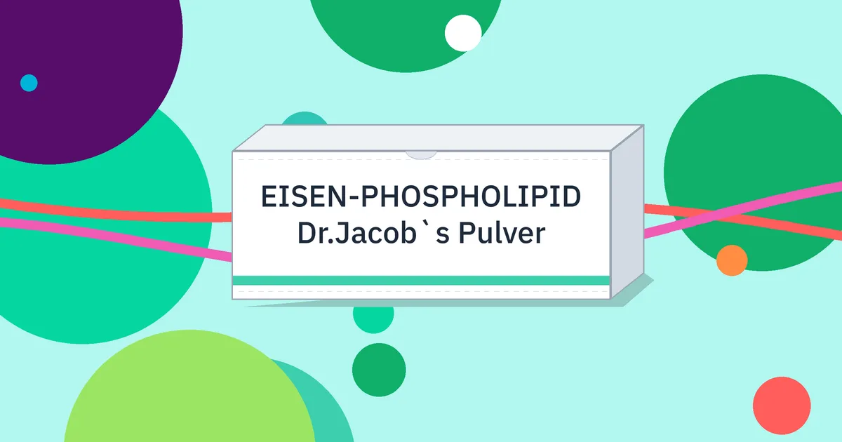 Symbolbild: Packung mit der Aufschrift EISEN-PHOSPHOLIPID Dr.Jacob`s Pulver (PZN 16235188) – Verfügbarkeit und Bezug in Apotheken in Frankfurt am Main