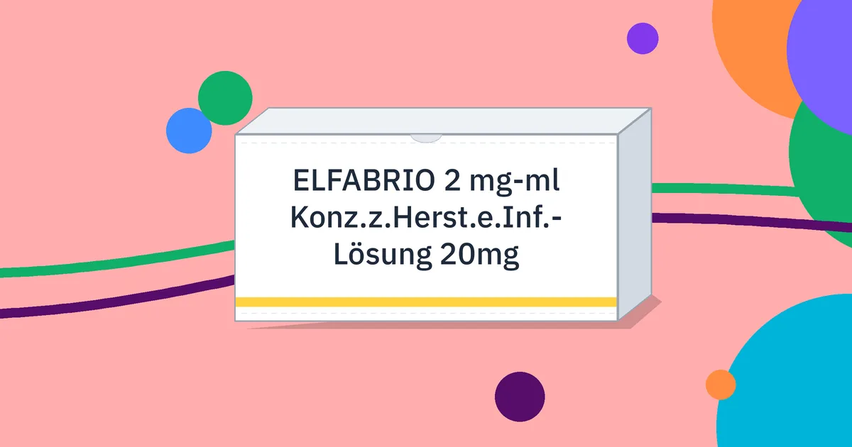 Symbolbild: Packung mit der Aufschrift ELFABRIO 2 mg-ml Konz.z.Herst.e.Inf.-Lösung 20mg (PZN 20399760) – Verfügbarkeit und Bezug in Apotheken in Frankfurt am Main
