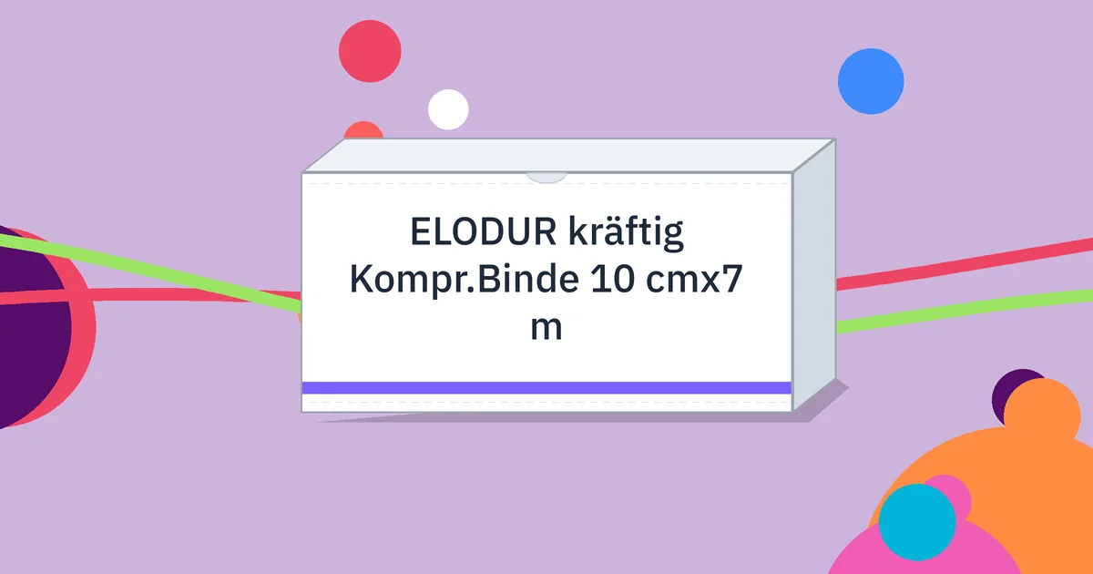 Symbolbild: Packung mit der Aufschrift ELODUR kräftig Kompr.Binde 10 cmx7 m (PZN 01976269) – Verfügbarkeit und Bezug in Apotheken in Frankfurt am Main