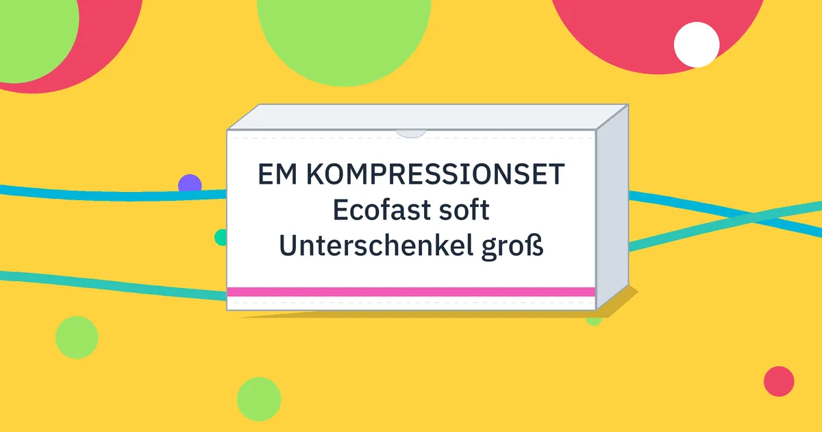 Symbolbild: Packung mit der Aufschrift EM KOMPRESSIONSET Ecofast soft Unterschenkel groß (PZN 10074301) – Verfügbarkeit und Bezug in Apotheken in Frankfurt am Main