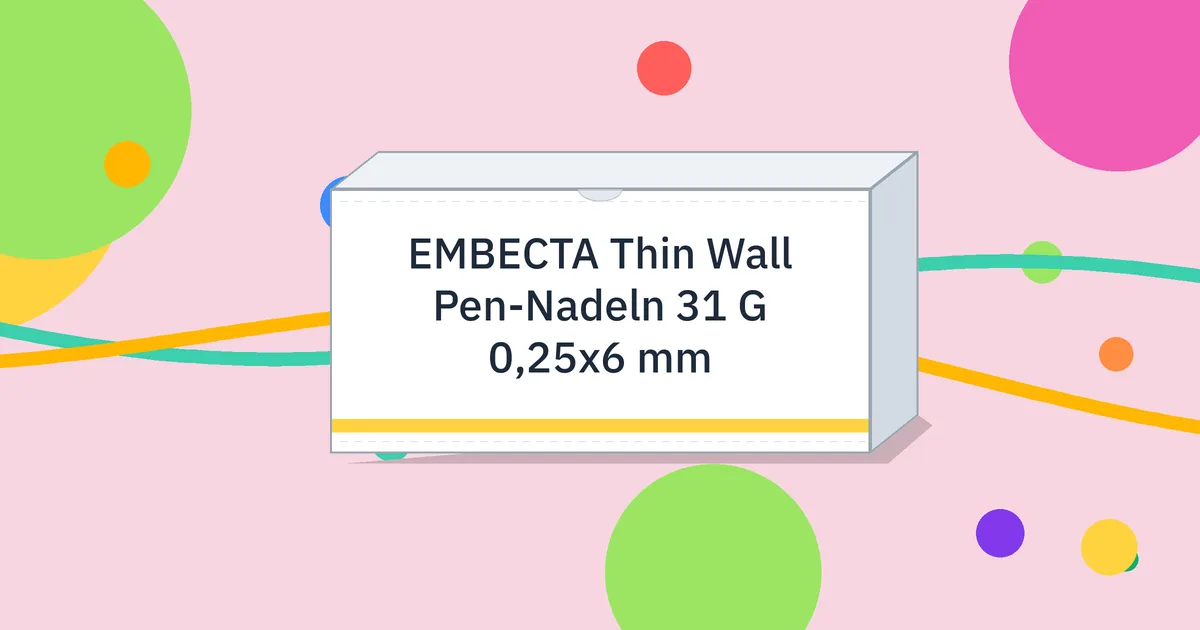 Symbolbild: Packung mit der Aufschrift EMBECTA Thin Wall Pen-Nadeln 31 G 0,25x6 mm (PZN 20623039) – Verfügbarkeit und Bezug in Apotheken in Frankfurt am Main