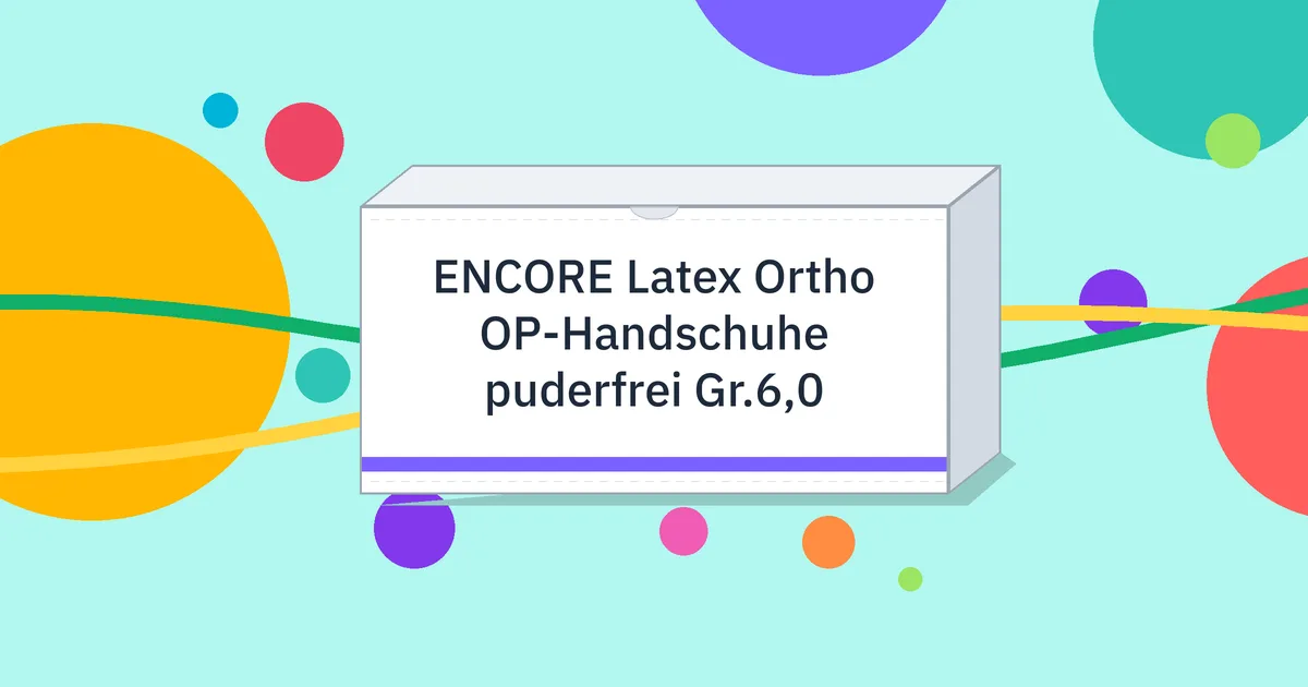Symbolbild: Packung mit der Aufschrift ENCORE Latex Ortho OP-Handschuhe puderfrei Gr.6,0 (PZN 13164016) – Verfügbarkeit und Bezug in Apotheken in Frankfurt am Main