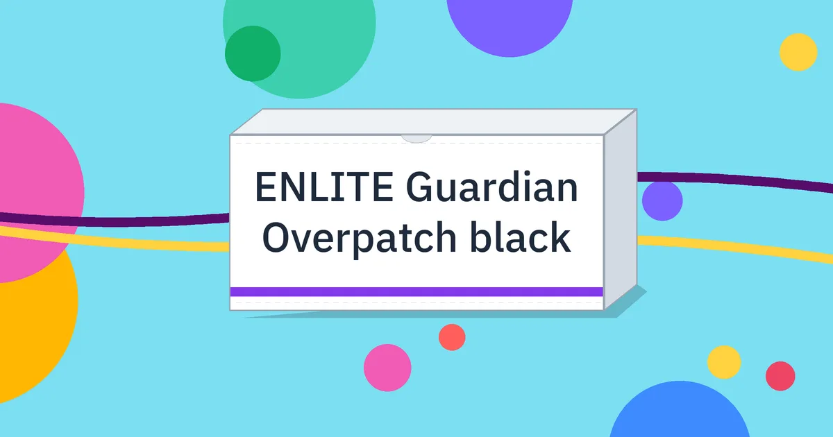 Symbolbild: Packung mit der Aufschrift ENLITE Guardian Overpatch black (PZN 19864128) – Verfügbarkeit und Bezug in Apotheken in Frankfurt am Main
